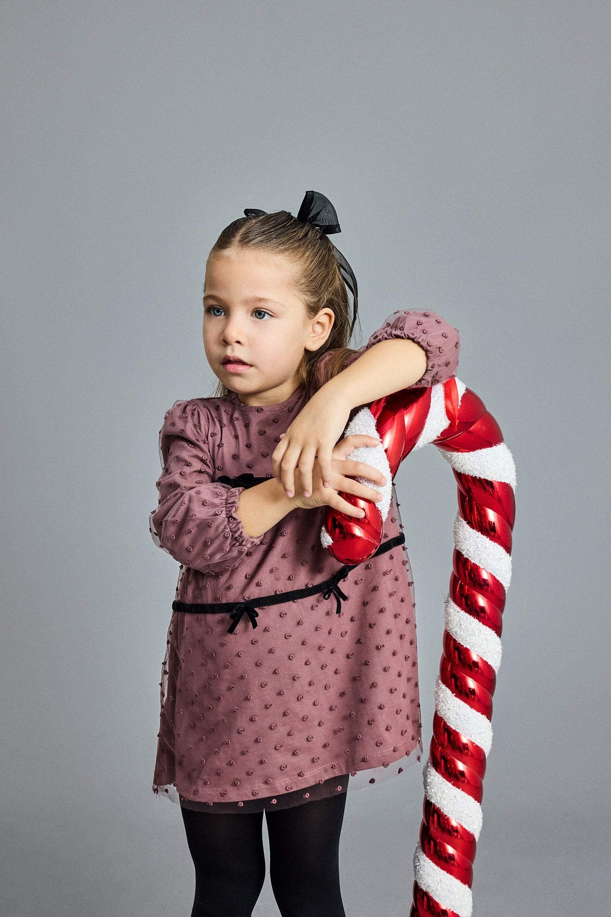 Baby Girl Christmas Themed Polka Dot Long-Sleeved Tulle Dress with Bow ...